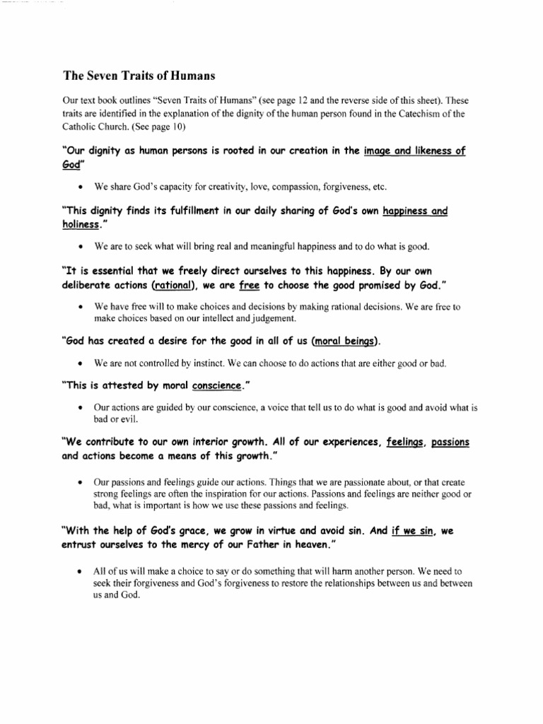 Seven Essential Human Traits Explained | PDF | Love | Conscience