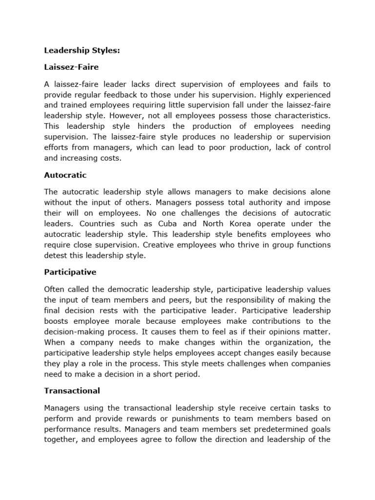 Overview of Leadership Styles and Powers | PDF | Leadership | Power ...