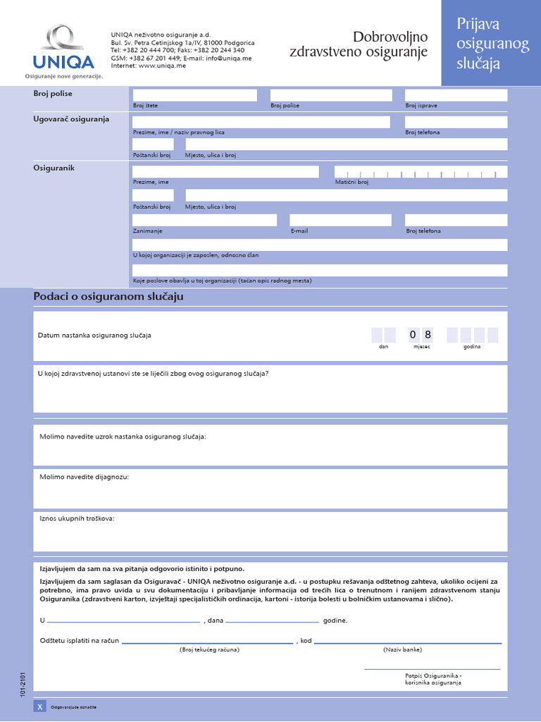 Med Uniqa Prijava - Aktivna Polja | PDF