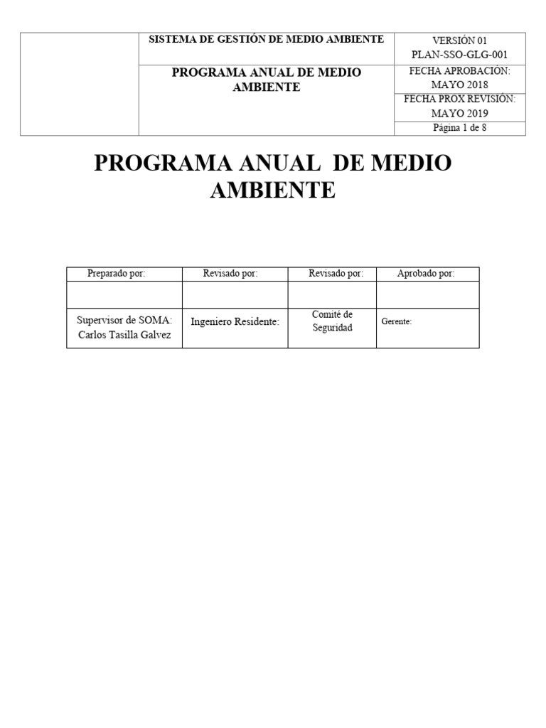 Programa Anual de Medio Ambiente | PDF | Entorno natural | Seguridad y salud ocupacional