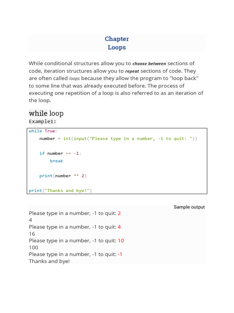 Chapter Loops | PDF | Control Flow | String (Computer Science) Chapter Loops | PDF | Control Flow | String (Computer Science)