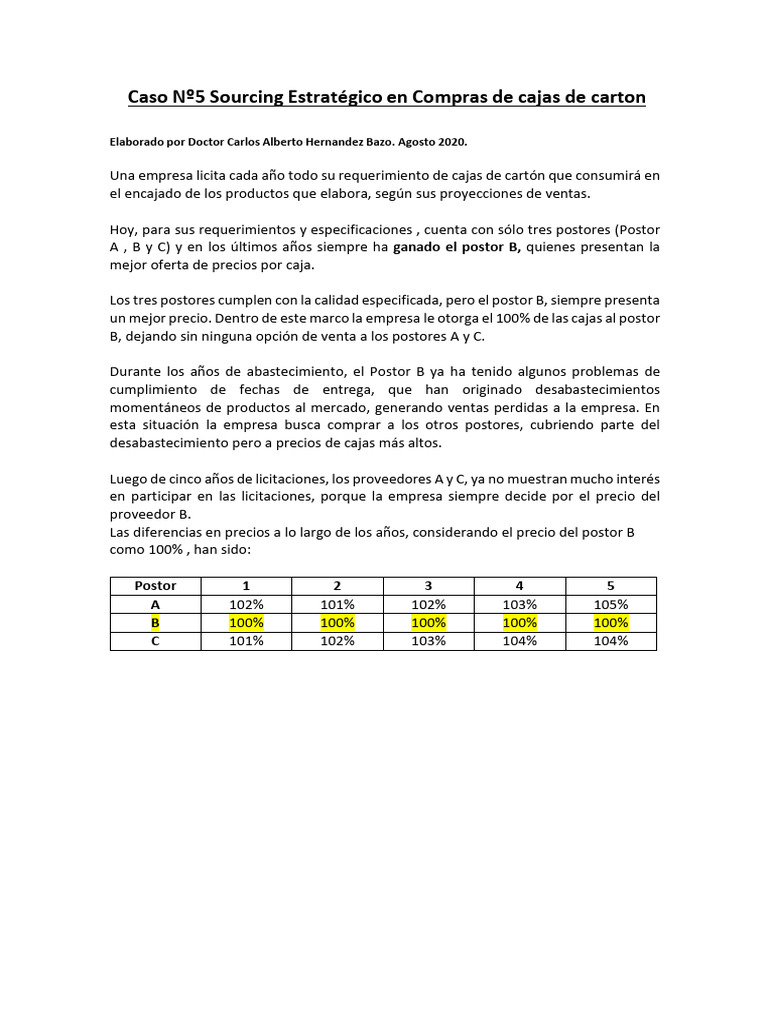 Caso 5 Sourcing de Carton - Solucion | PDF | Economias | Business