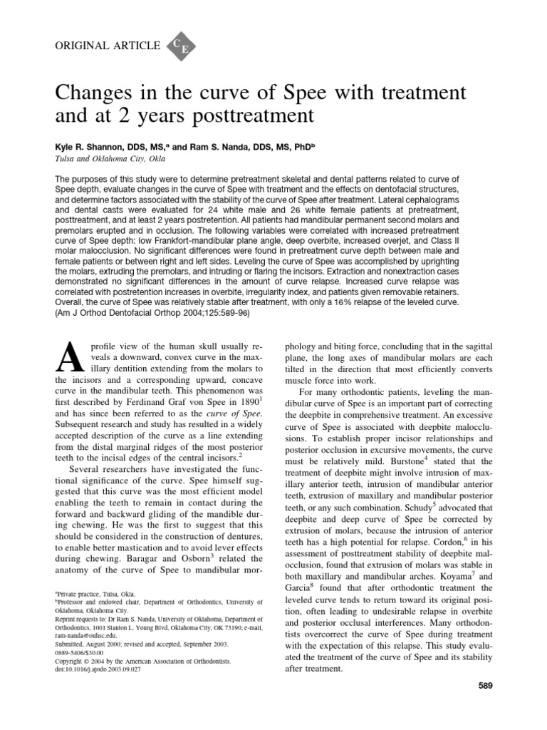 Changes in The Curve of Spee | PDF | Orthodontics | Dentistry Branches