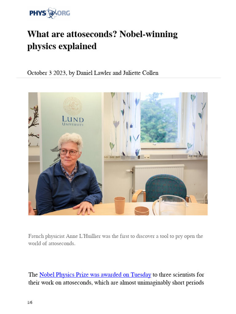 2023 10 Attoseconds Nobel Winning Physics | PDF | Electron | Nature