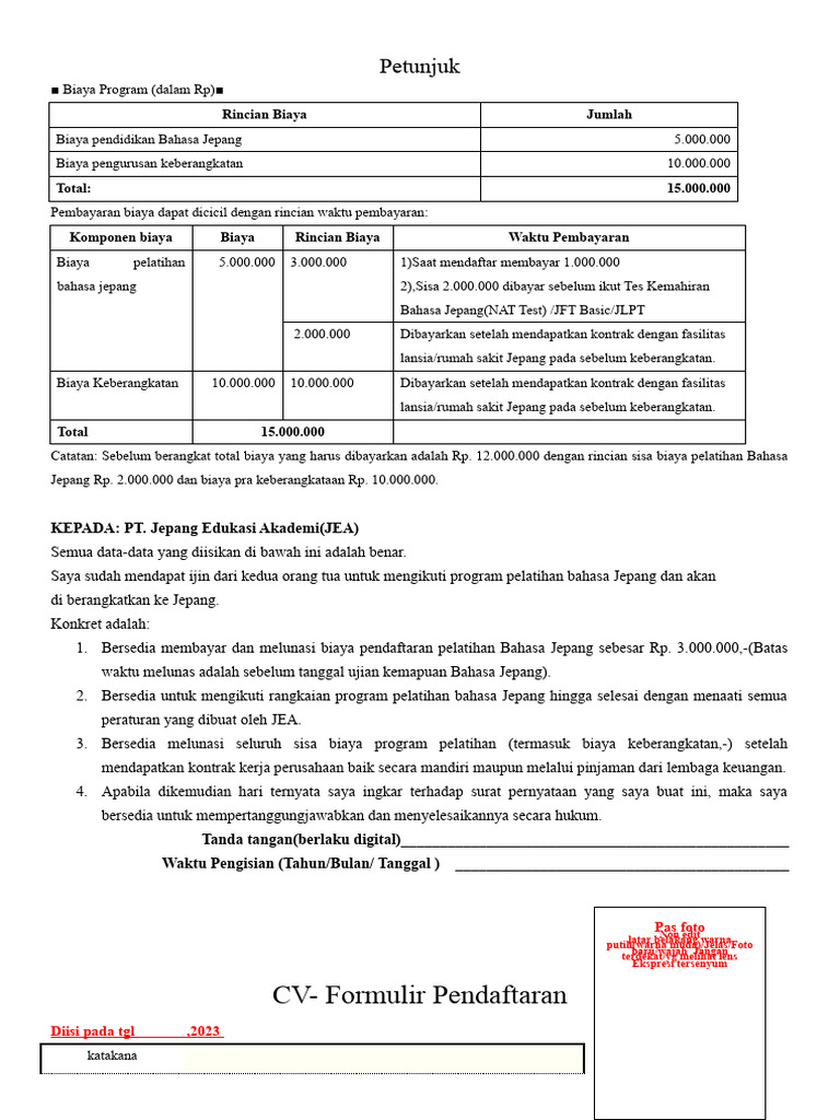 Formulir Pendaftaran JEA - 2023 | PDF