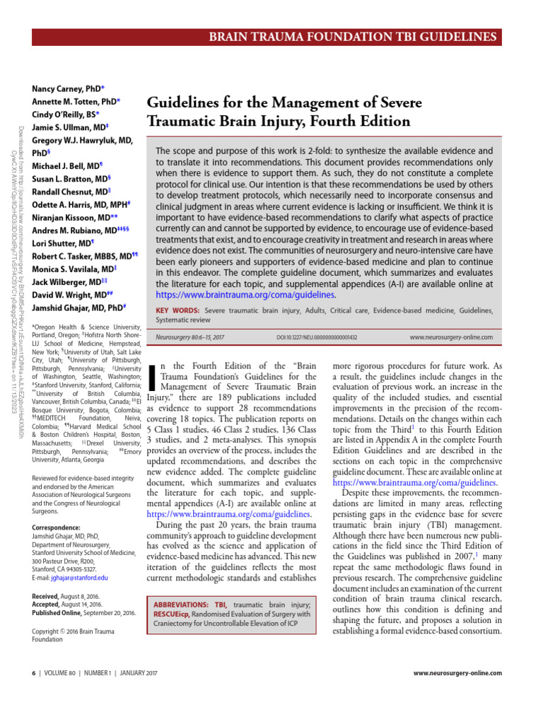 Guidelines For The Management of Severe Traumatic.3 | PDF | Traumatic ...