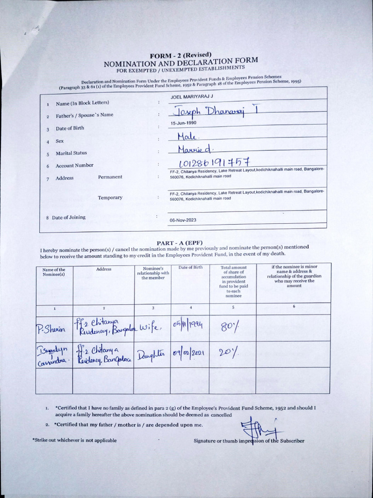 Nomination and Declaration Form | PDF | Financial Services | Employment ...