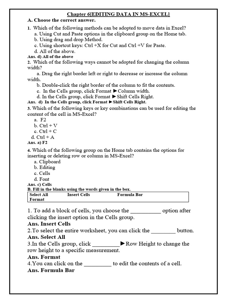 Editing Data in MS Excel for Class 6 | PDF | Teaching Methods & Materials