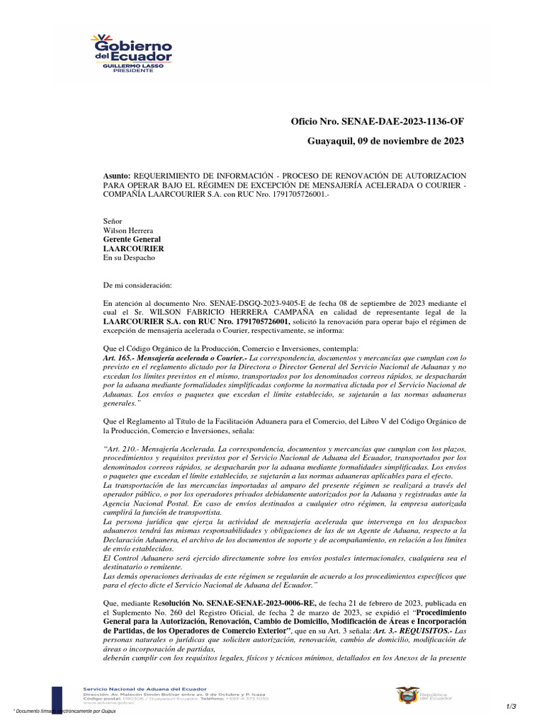 Senae Dae 2023 1136 of | PDF | aduana | Póliza de seguros