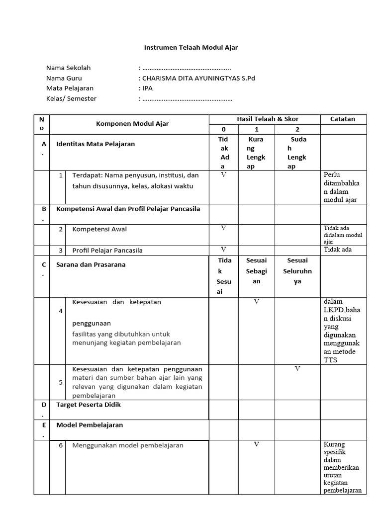 Instrumen Telaah Modul Ajar | PDF