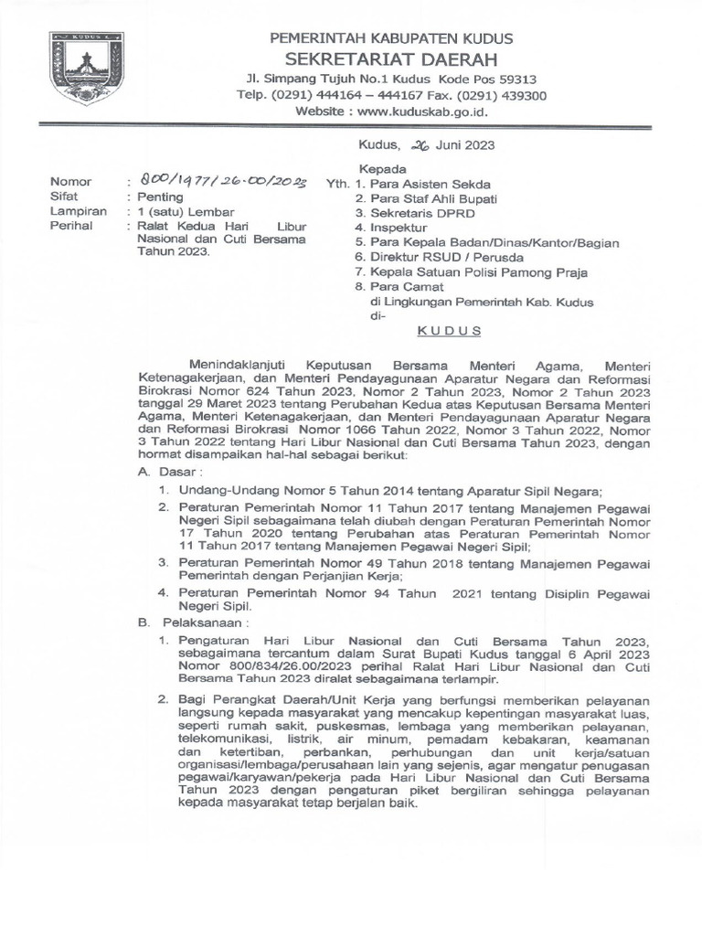 Ralat Kedua HR Libur Dan CT Bersama 2023 | PDF