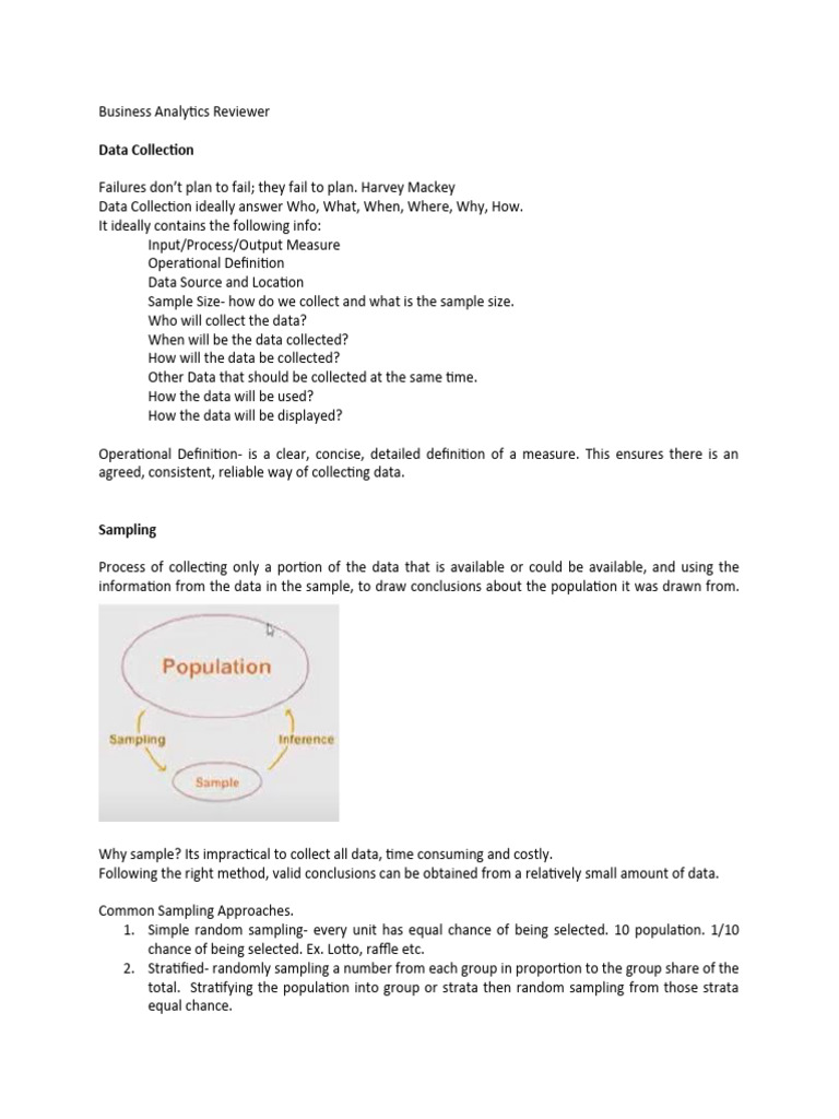 Business Analytics Reviewer | PDF | Sampling (Statistics) | Statistics
