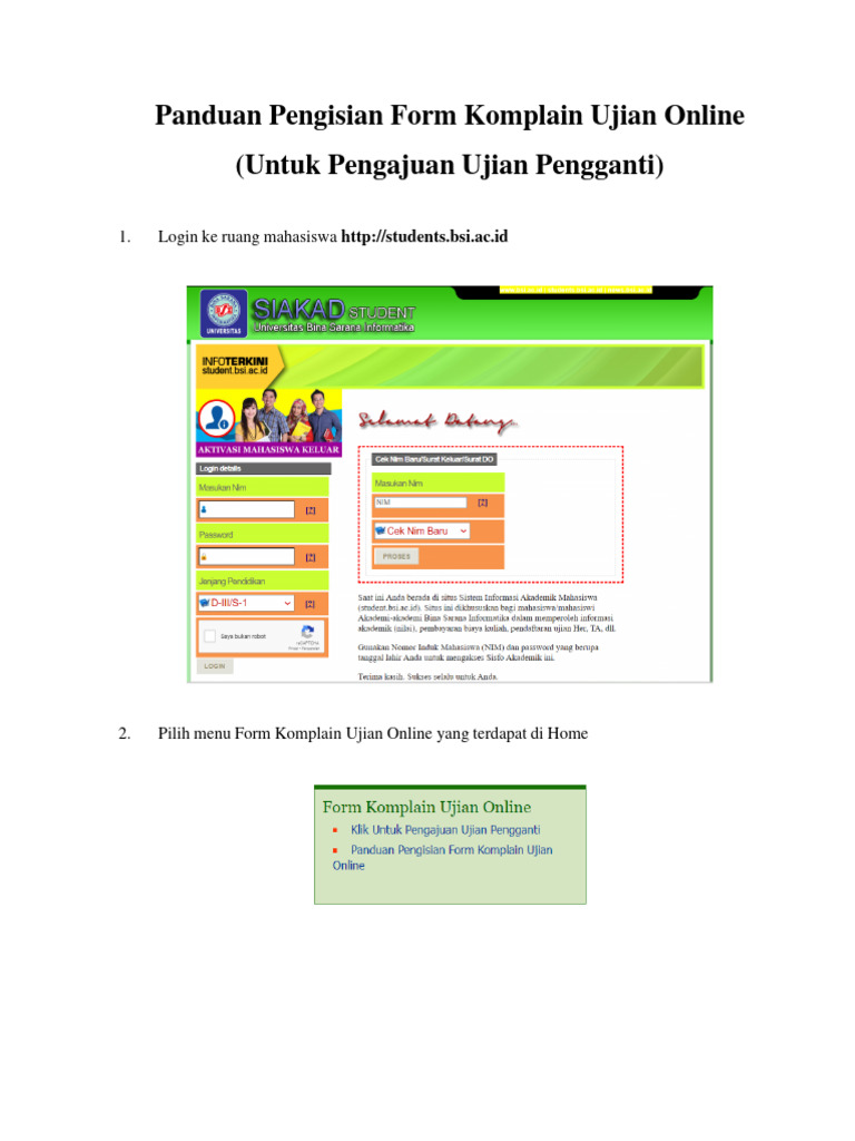 Panduan Pengisian Form Komplain Ujian Online New | PDF