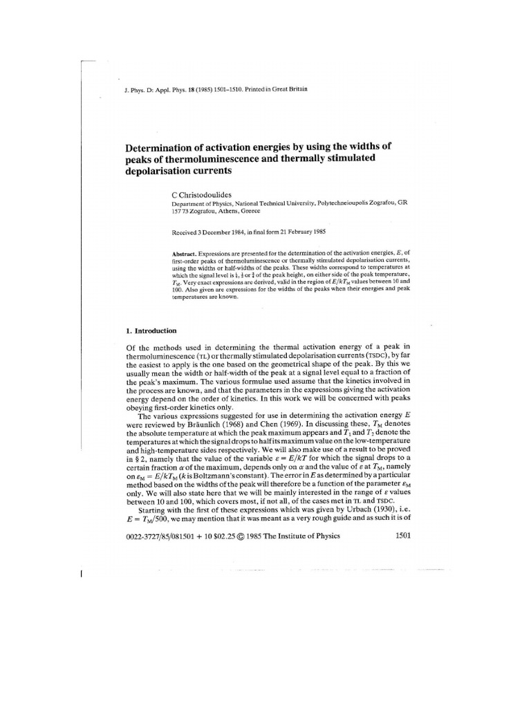 Determination of Activation Energies by Using The Widths | PDF