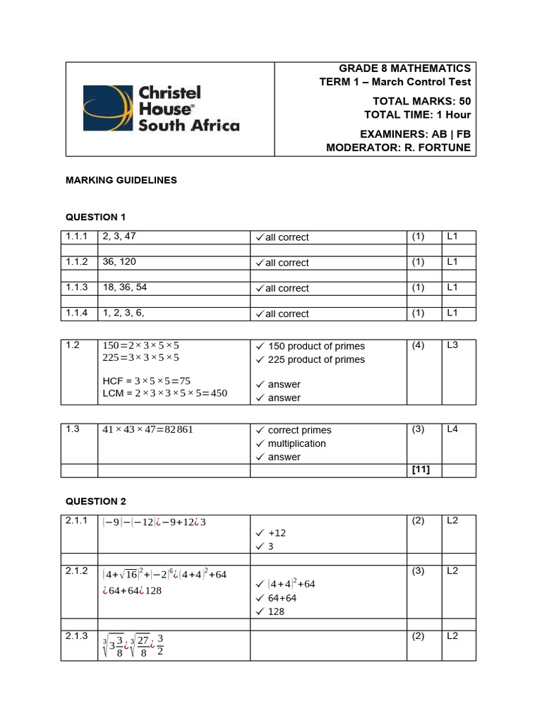 Grade 8 Math Test Guide | PDF | Mathematics