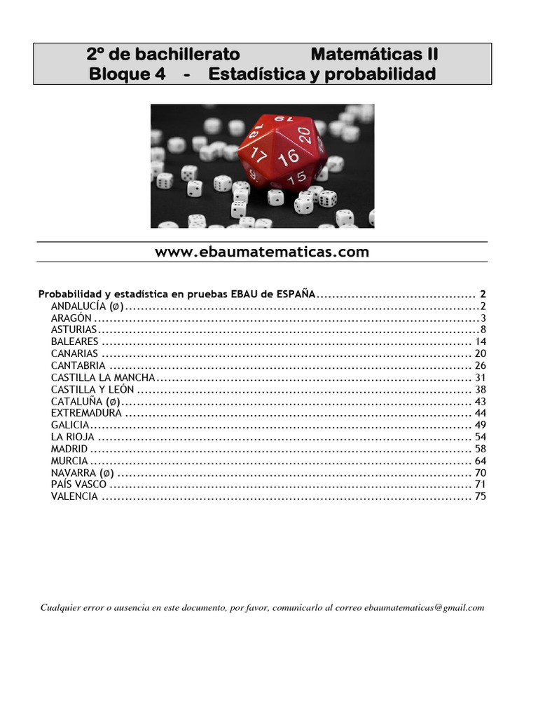 2oBachCC 2023-24-4.-ProbabilidadEstadistica Ejercicios EBAU Espana | PDF | Desviación Estándar ...