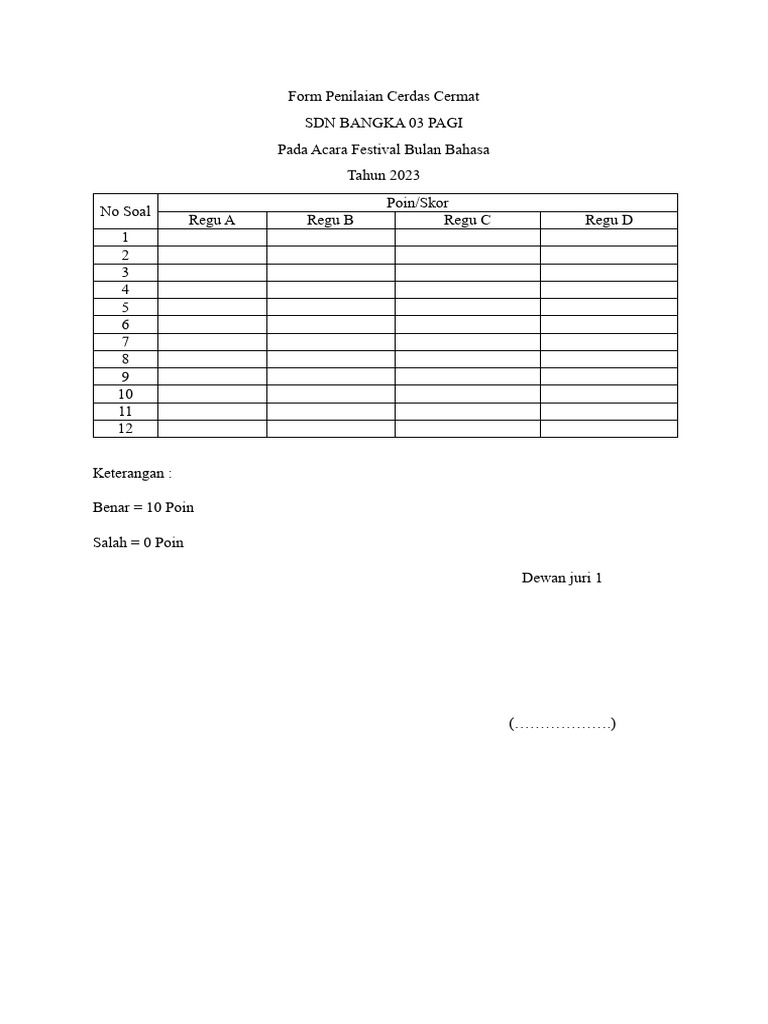 Form Penilaian Cerdas Cermat | PDF