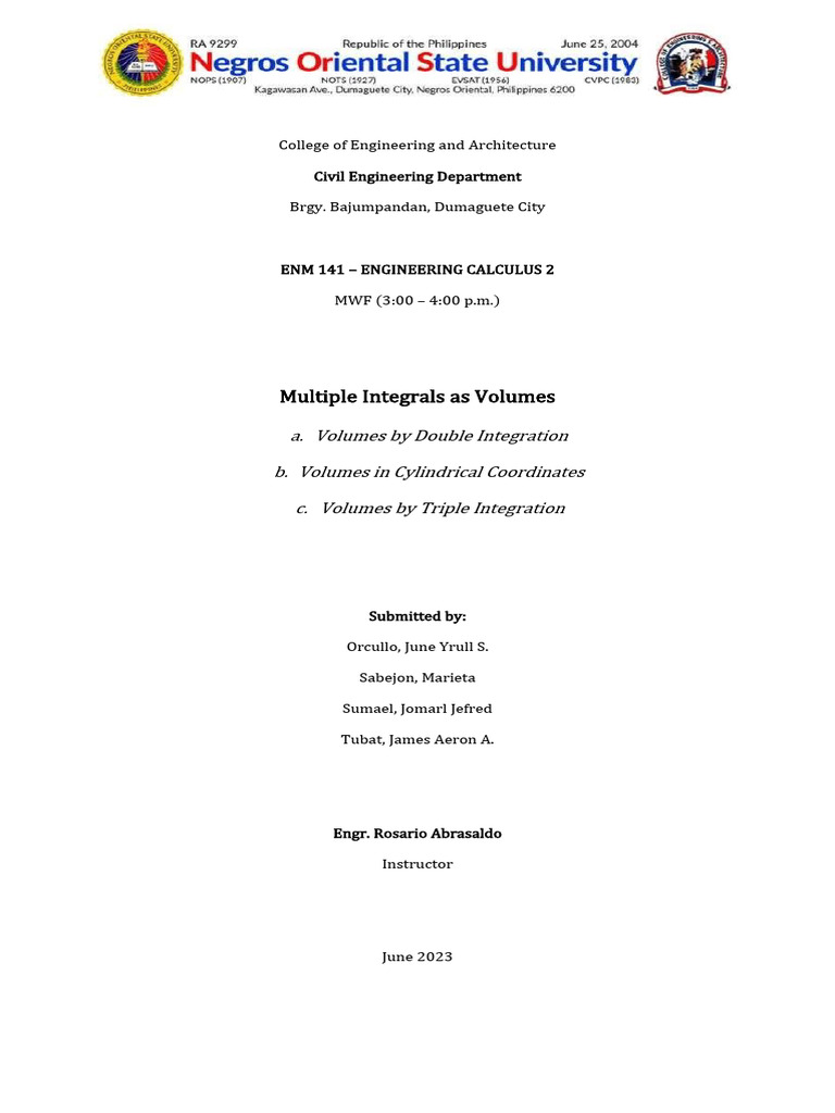 Engineering Calculus 2 - Final Output | PDF | Integral | Coordinate System