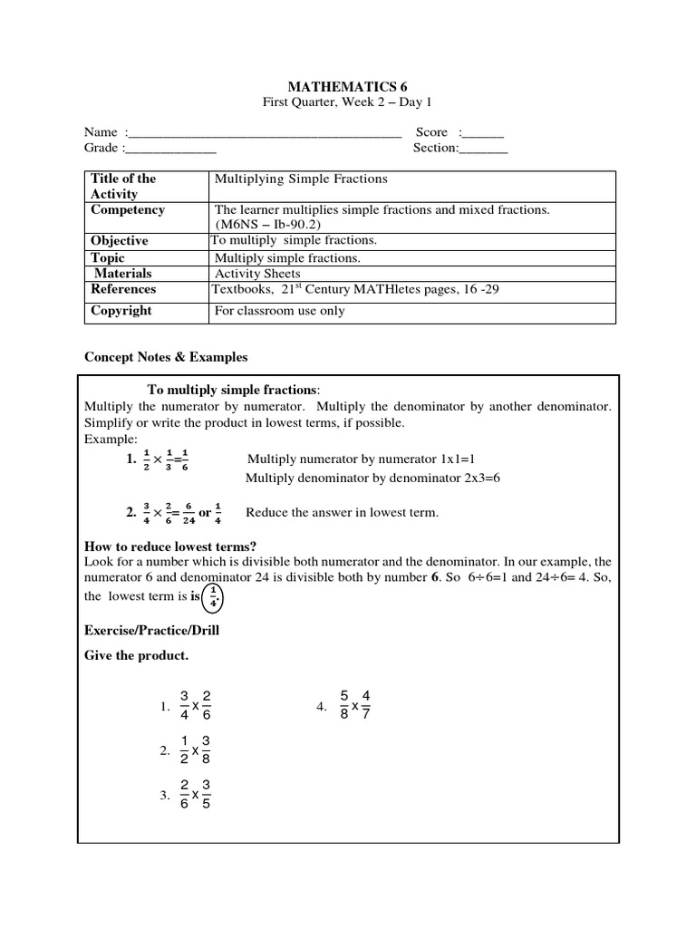 Math-6 Q1 - LAS Wk2 - Day1-5 | PDF | Arithmetic | Mathematical Notation
