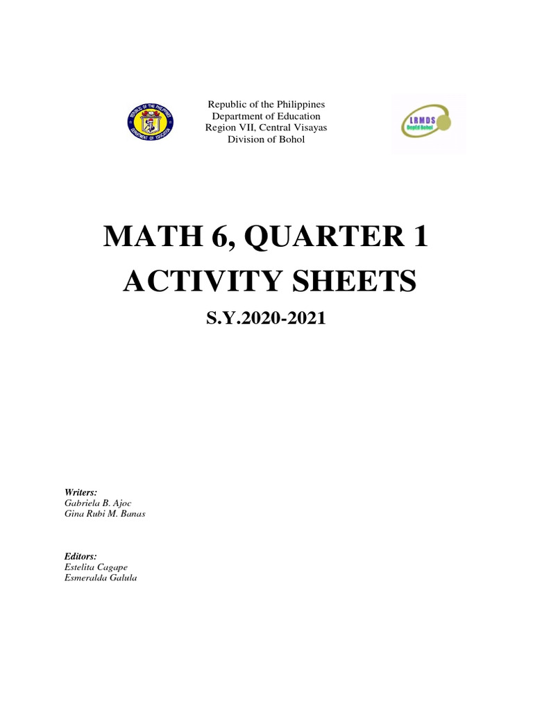 Math-6 Q1 - LAS Wk1 - Day1-5 | PDF | Mathematics | Arithmetic