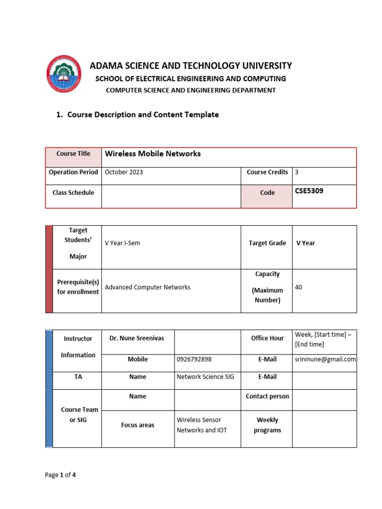 Course Outline Of Wireless Mobile Networks Pdf Computer Network Internet Of Things