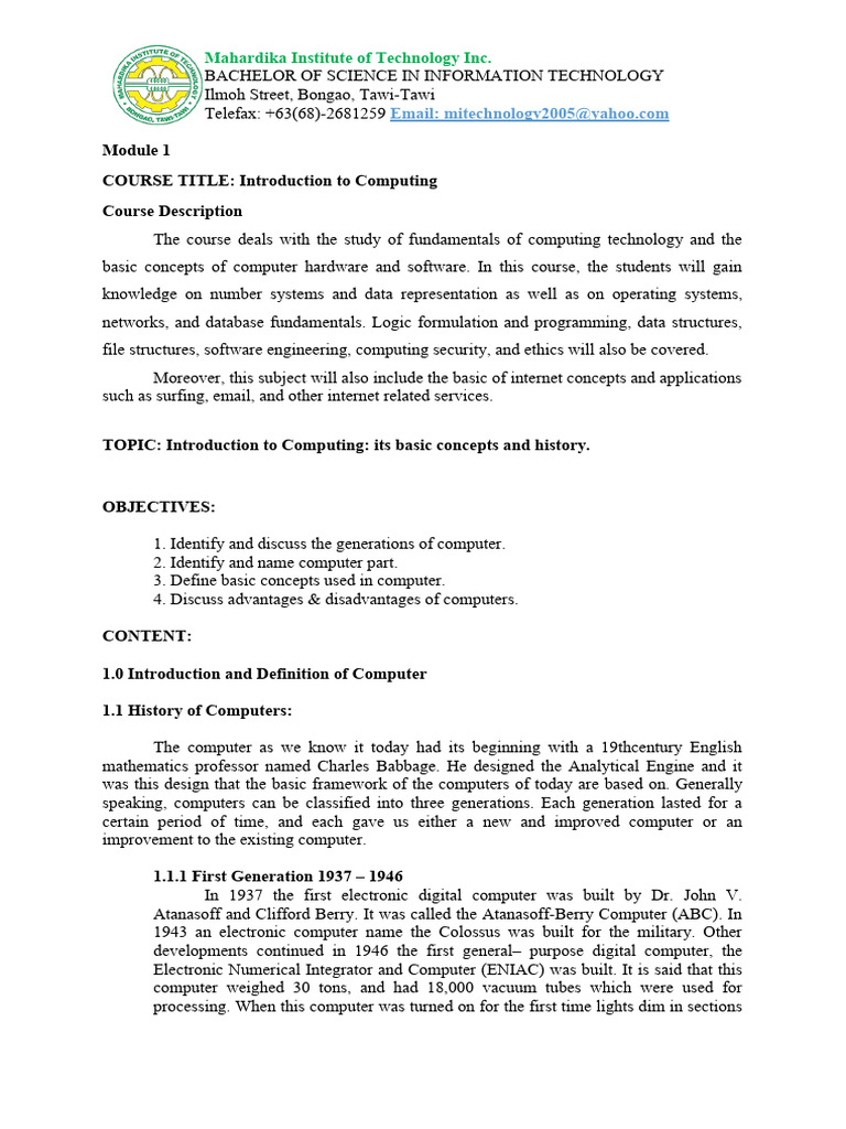 Module 1 - Intro To Computing | Download Free PDF | Computer Network ...