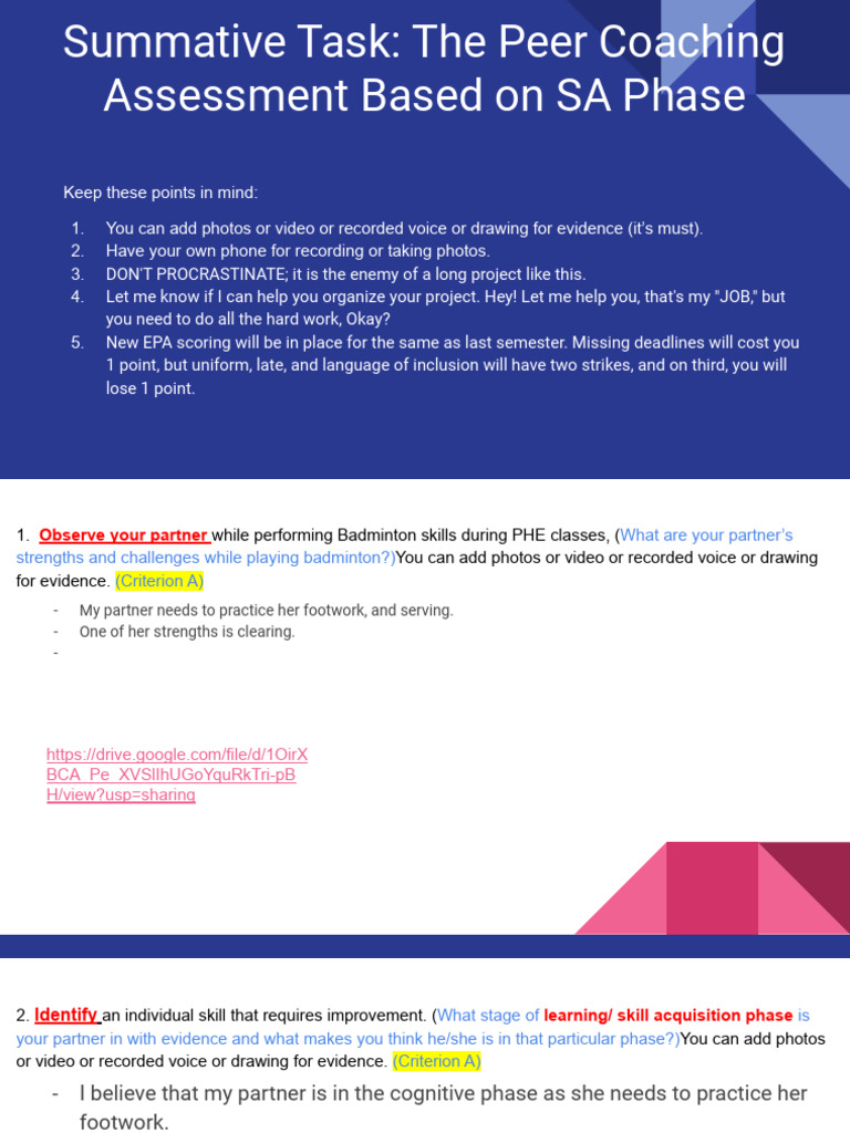 Peer Coaching Assessment for Badminton | PDF | Cognition ...