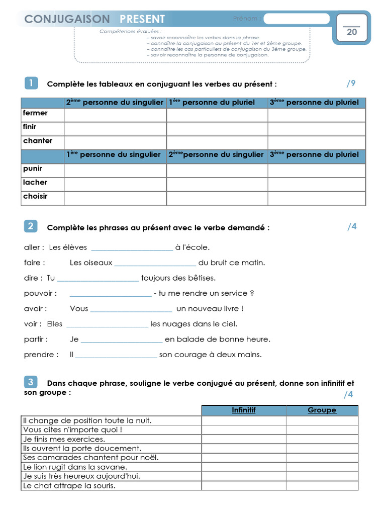 Conjugaison des verbes au présent | PDF | Verbe | Nombre grammatical
