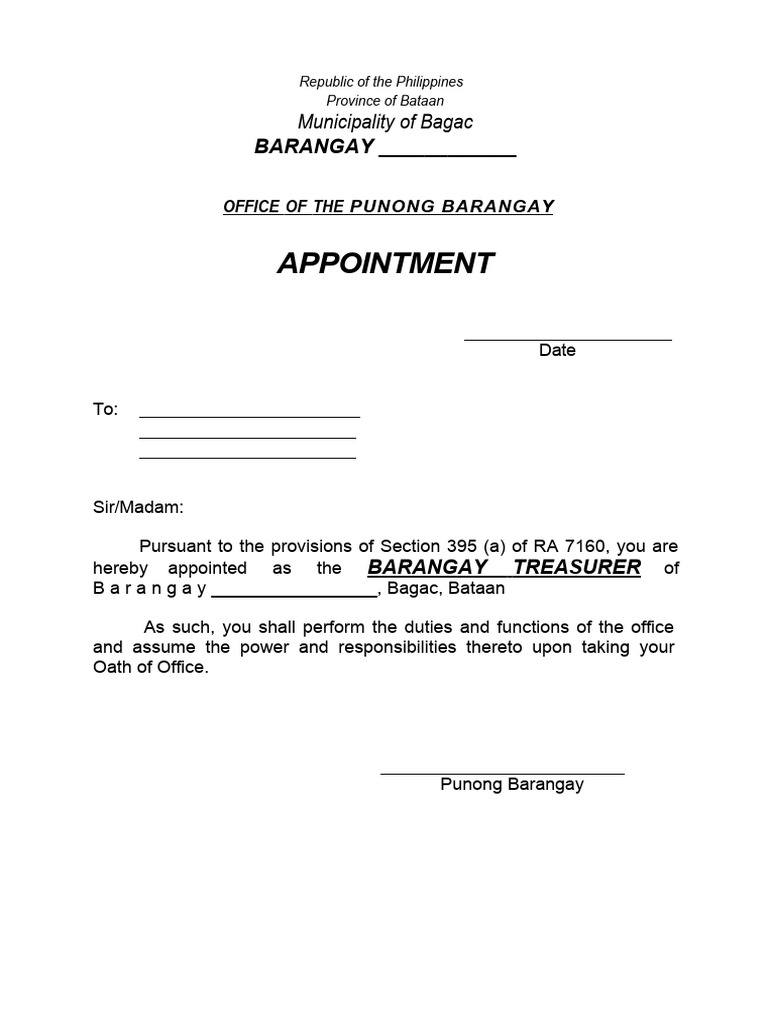 Barangay Treasurer and Secretary Appointments | PDF