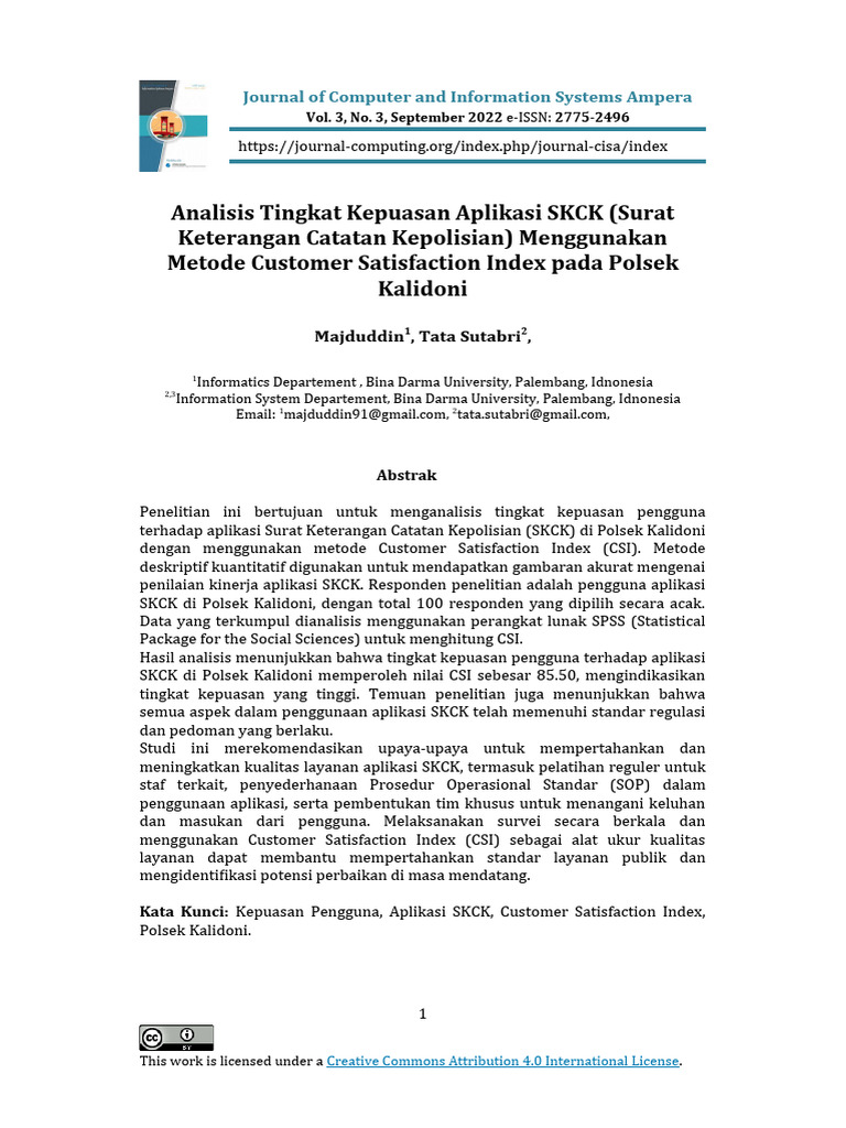 Analisis Tingkat Kepuasan Aplikasi SKCK (Surat Keterangan Catatan Kepolisian) Pada Polsek ...