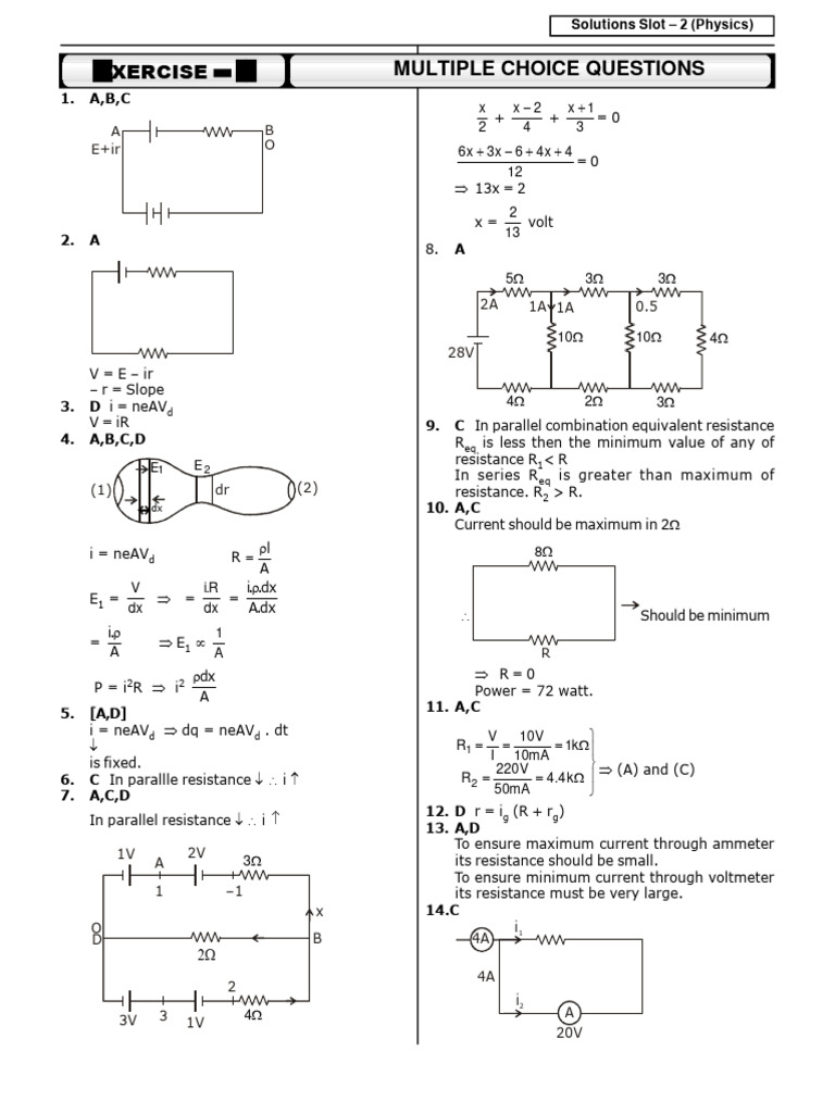 Current Electricity Exercise 2 Sol | PDF | Series And Parallel Circuits ...