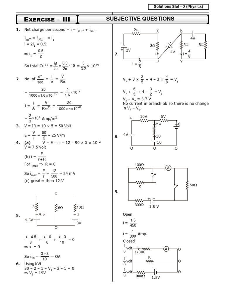 Current Electricity Exercise 3 Sol | PDF | Electrical Engineering | Physical Quantities