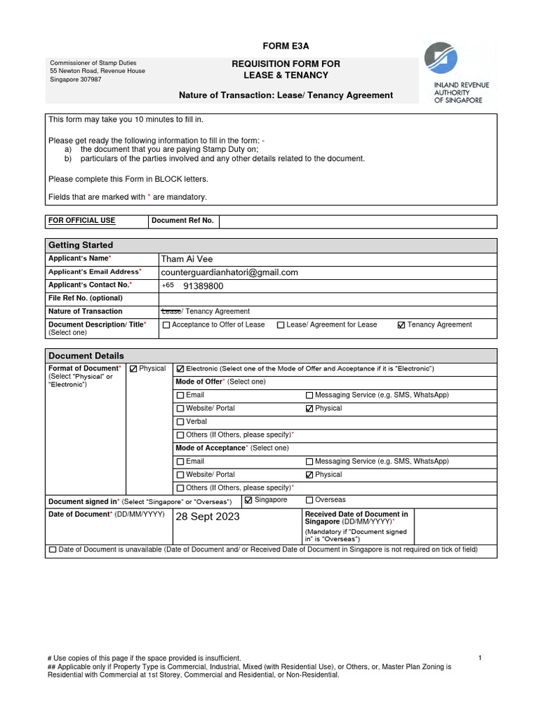Form E3A E Stamping Completed | PDF | Renting | Lease