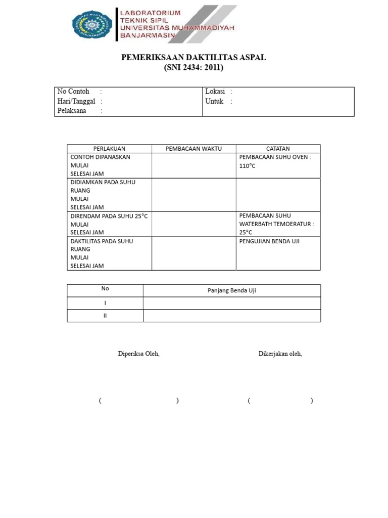 Pengujian Daktilitas Aspal SNI 2434:2011 | PDF
