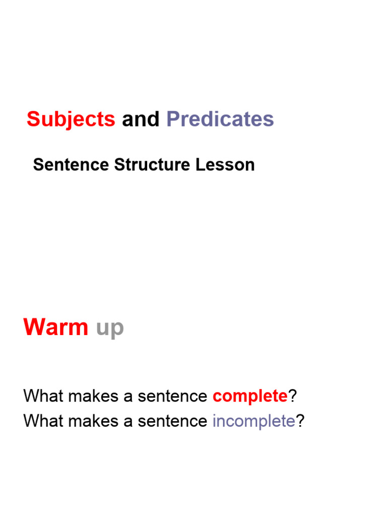 Subjects Predicates Lesson | PDF