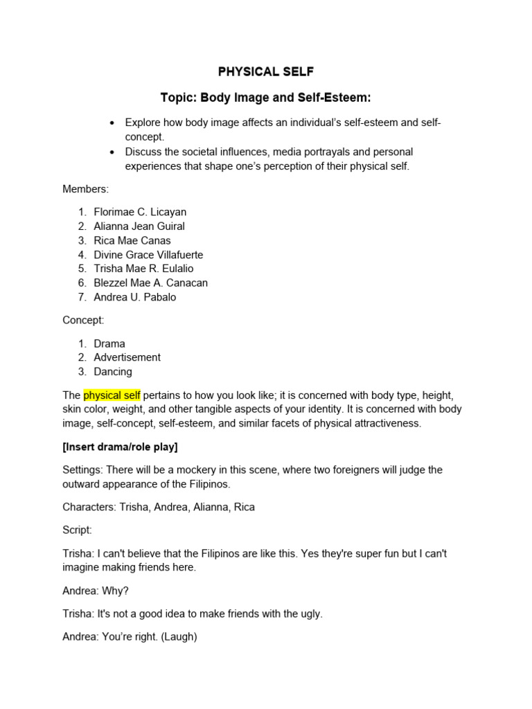 Physical Self | PDF | Body Image | Self Esteem