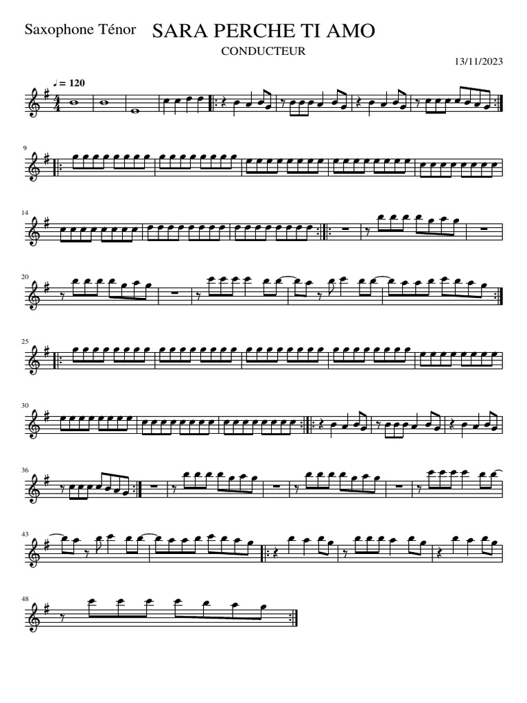 Saxophone Sheet: Sara Perche Ti Amo | PDF