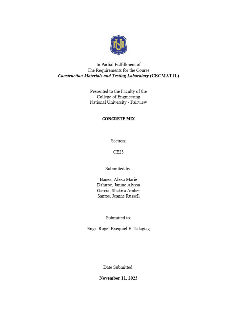 CMTL - Group3 Lab Report 3 Concrete Mix | PDF | Concrete | Construction ...