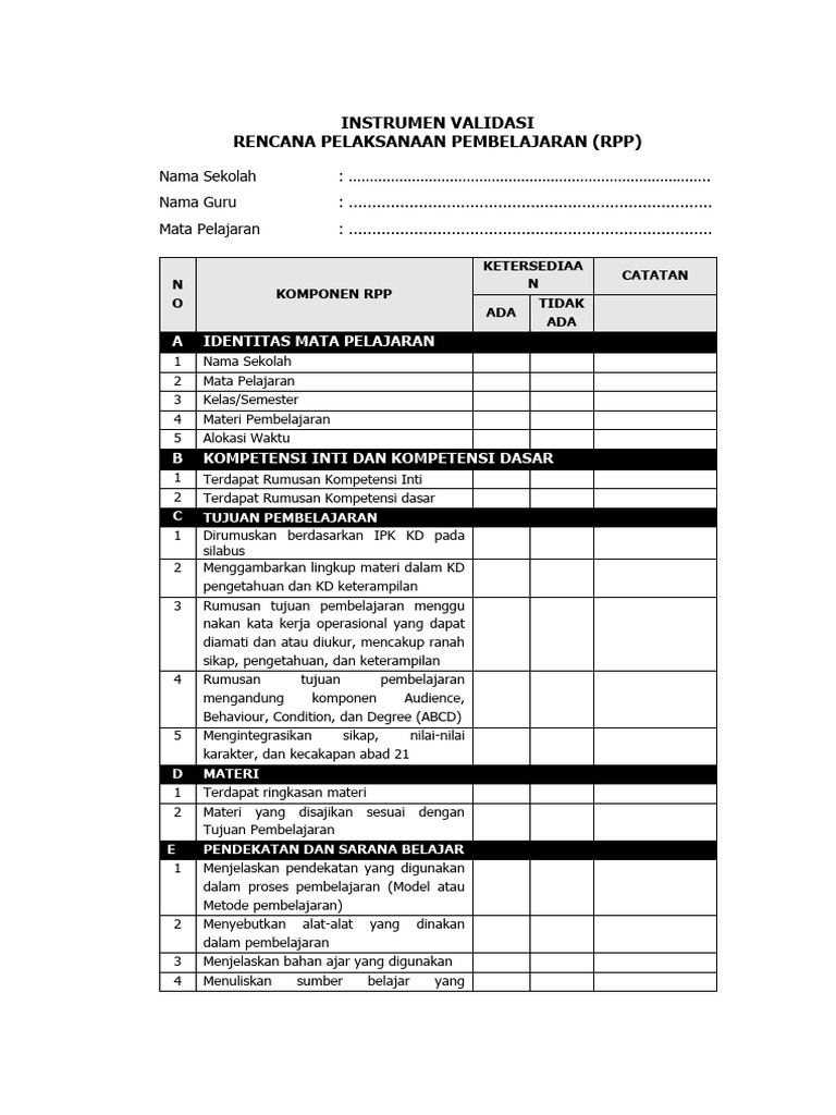 Instrumen Validasi RPP 1 | PDF
