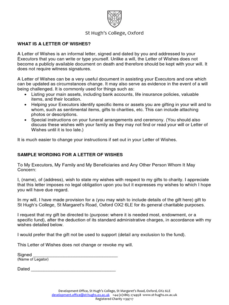 Sample Letter of Wishes 3 | PDF | Charitable Organization