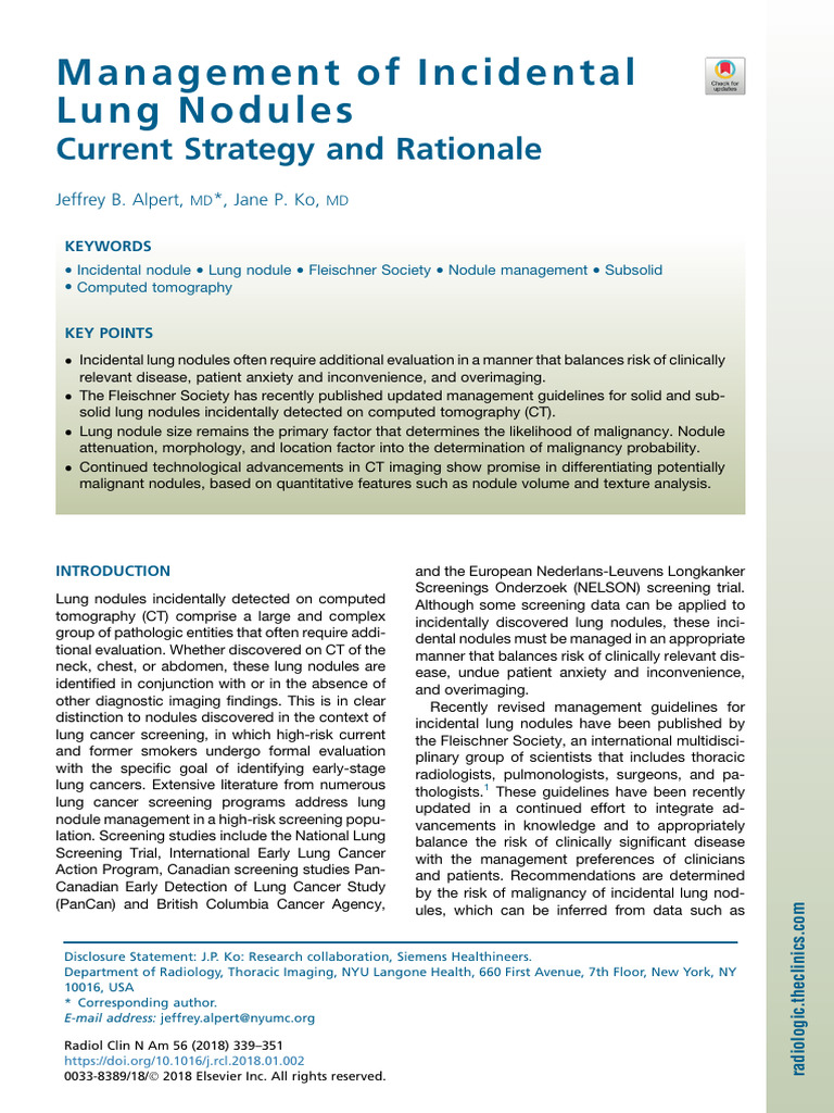 Management of Incidental Lung Nodules | PDF | Ct Scan | Radiology