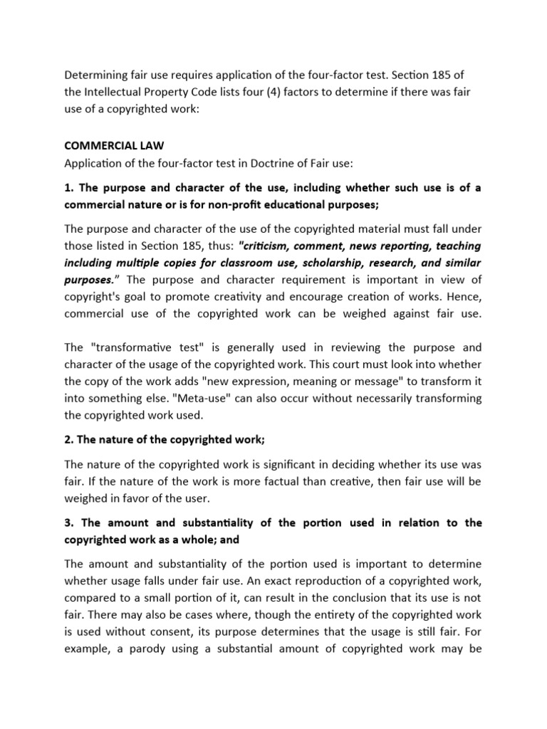 Fair Use Requires Application of The Four-Factor Test | PDF | Fair Use ...