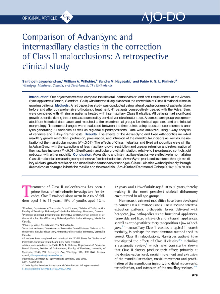 AdvanSync vs Elastics in Class II Malocclusion | PDF | Orthodontics ...