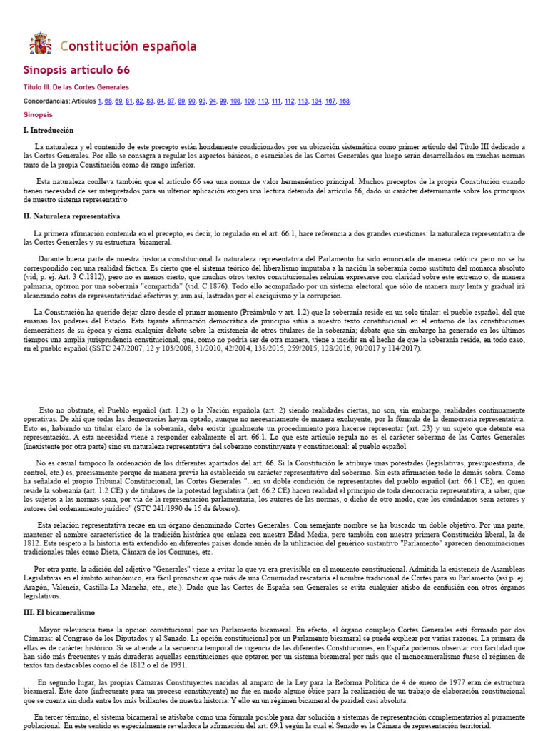 Sinopsis artículo 66 - Constitución Española | PDF | Parlamento ...