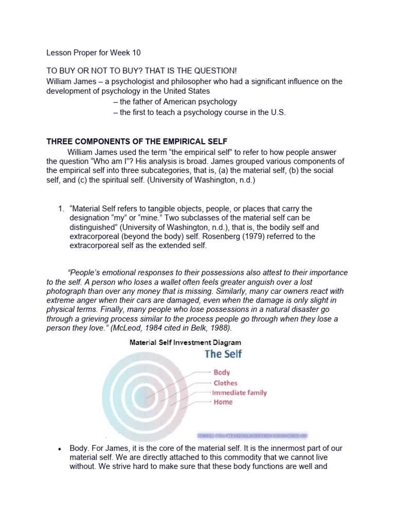 William James' Empirical Self Theory | PDF | Self Concept | Behavioural ...