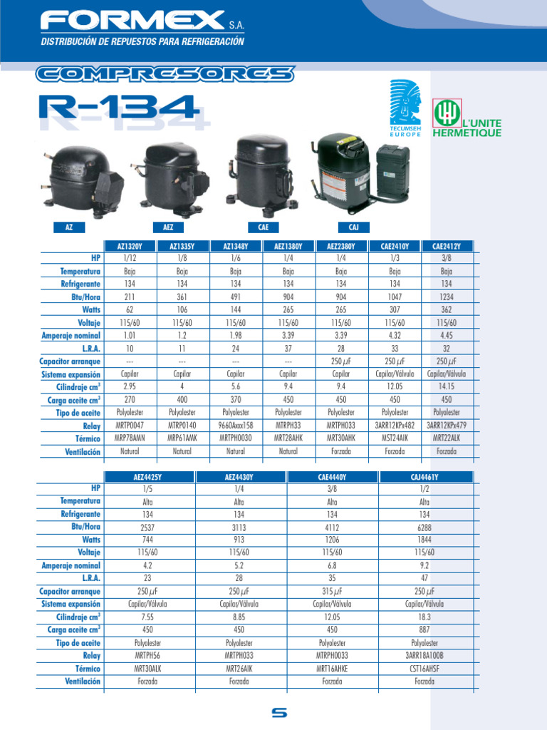 Compresores R134 (Tecumseh Europa) | PDF | Ingeniería electromecánica ...