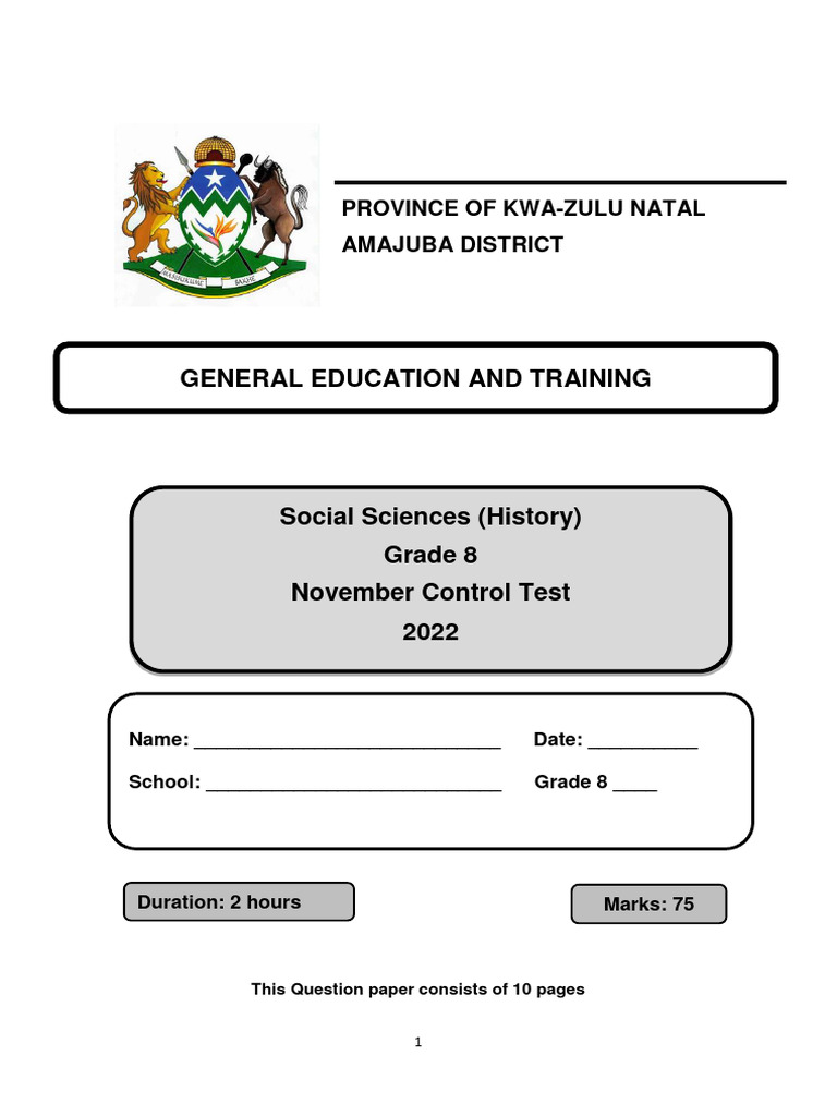 Grade 8 History November Exam 2022 | PDF | Conscription | Africa