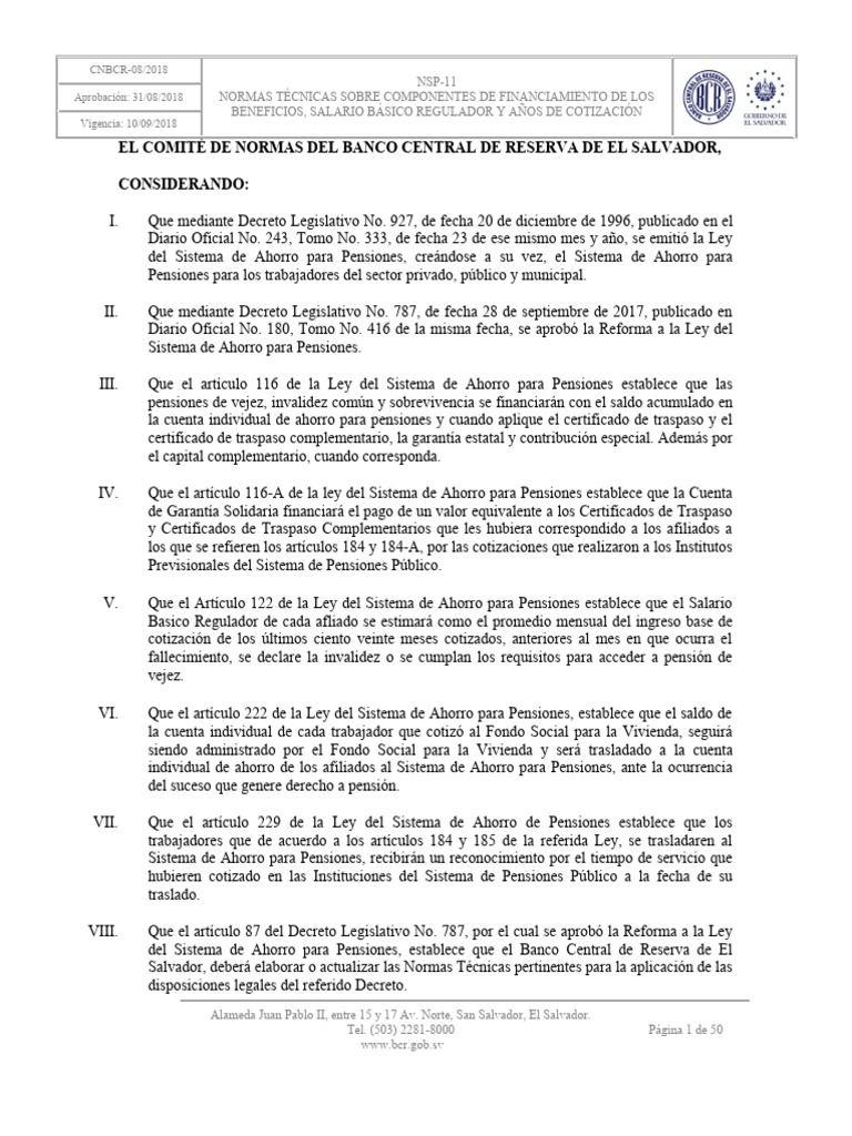 NSP-11 NORMAS TÉCNICAS SOBRE COMPONENTES DE FINANCIAMIENTO DE LOS ...