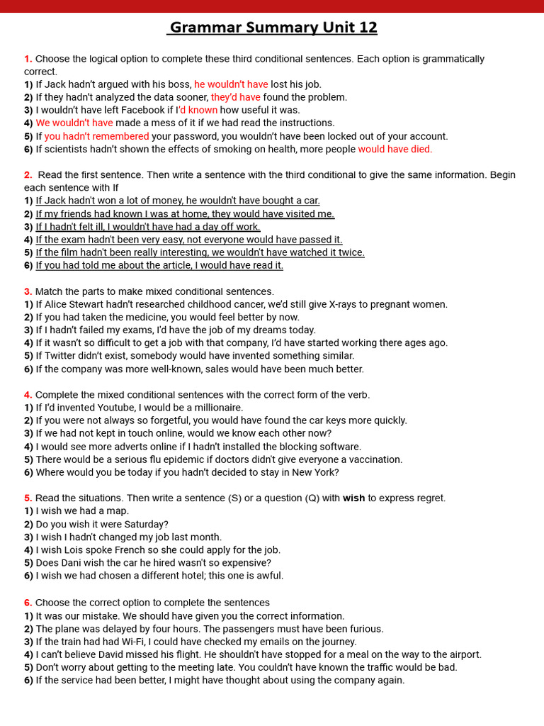 Grammar Summary Unit 12 PDF | PDF