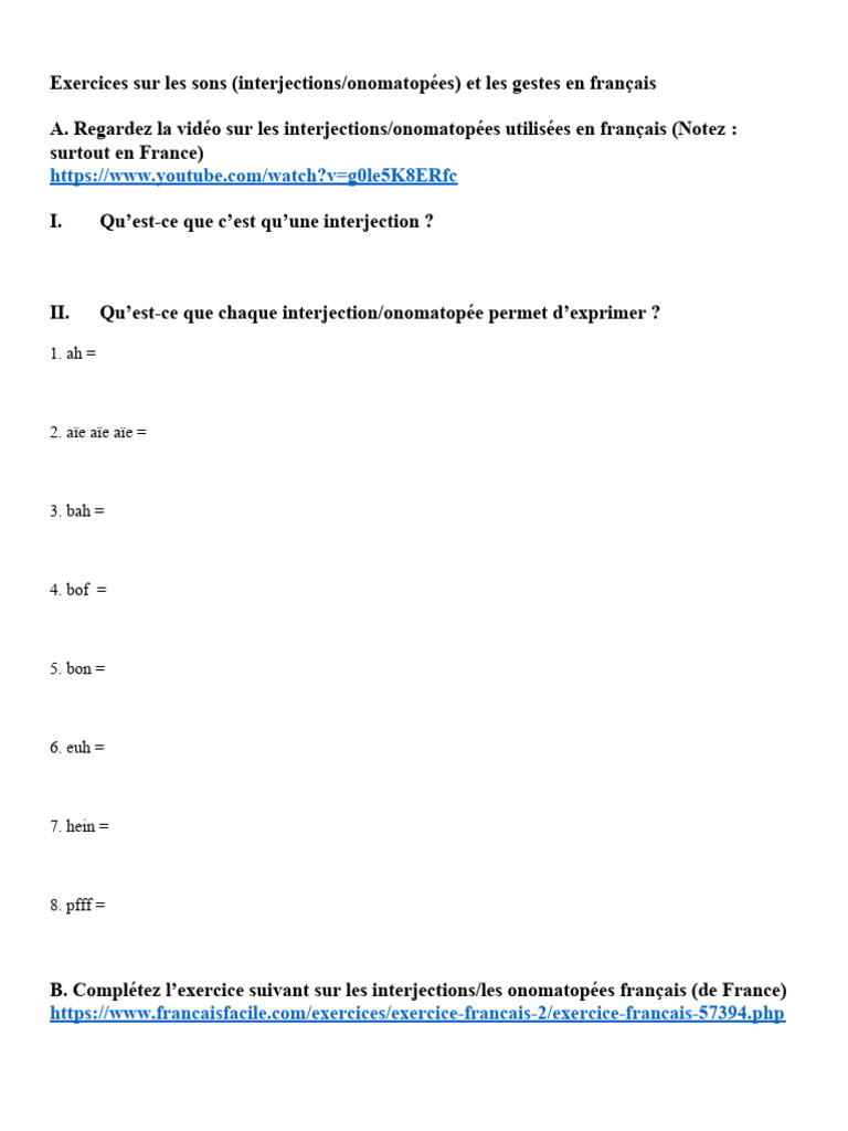Interjections et onomatopées en français | PDF | Évolution de carrière ...